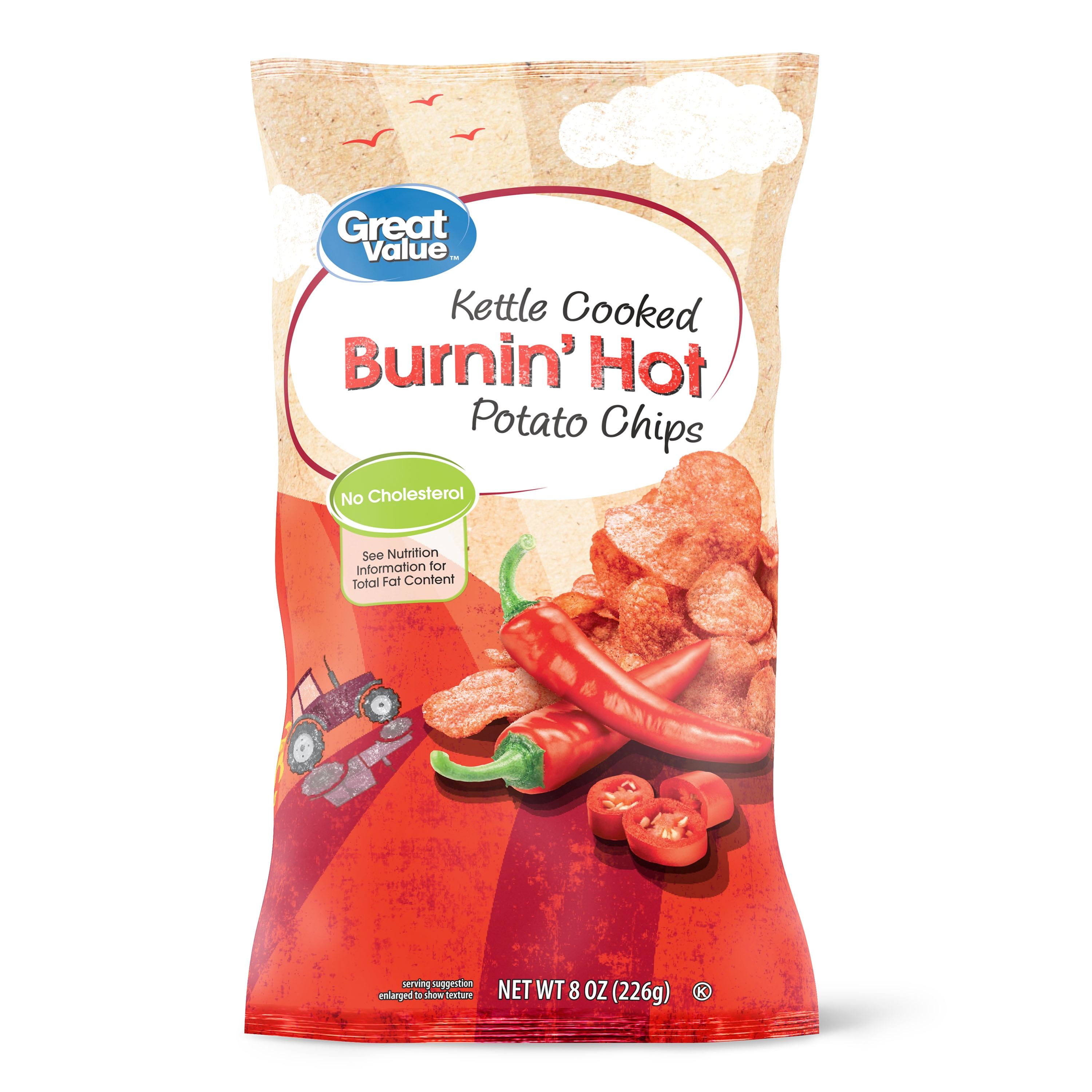 Great Value Kettle Cooked Burnin' Hot Potato Chips, 8 oz - Walmart.com