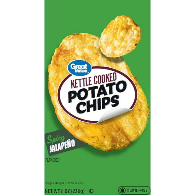 Great Value Kettle Cooked Jalapeno Flavored Potato Chips, 8 oz ...
