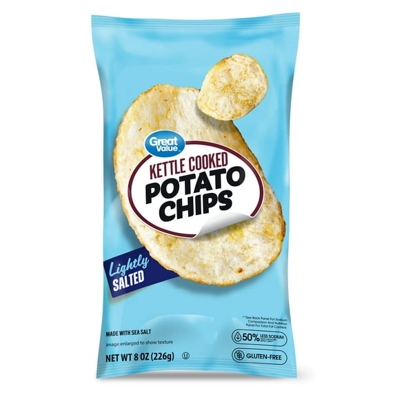 Great Value Kettle Cooked Lightly Salted Potato Chips, 8 oz Bag ...
