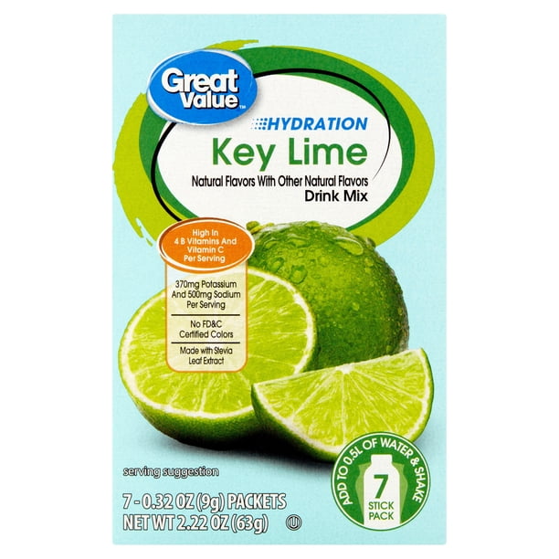 Great Value Key Lime Hydration Drink Mix, 2.22 oz, 7 Count - Walmart ...