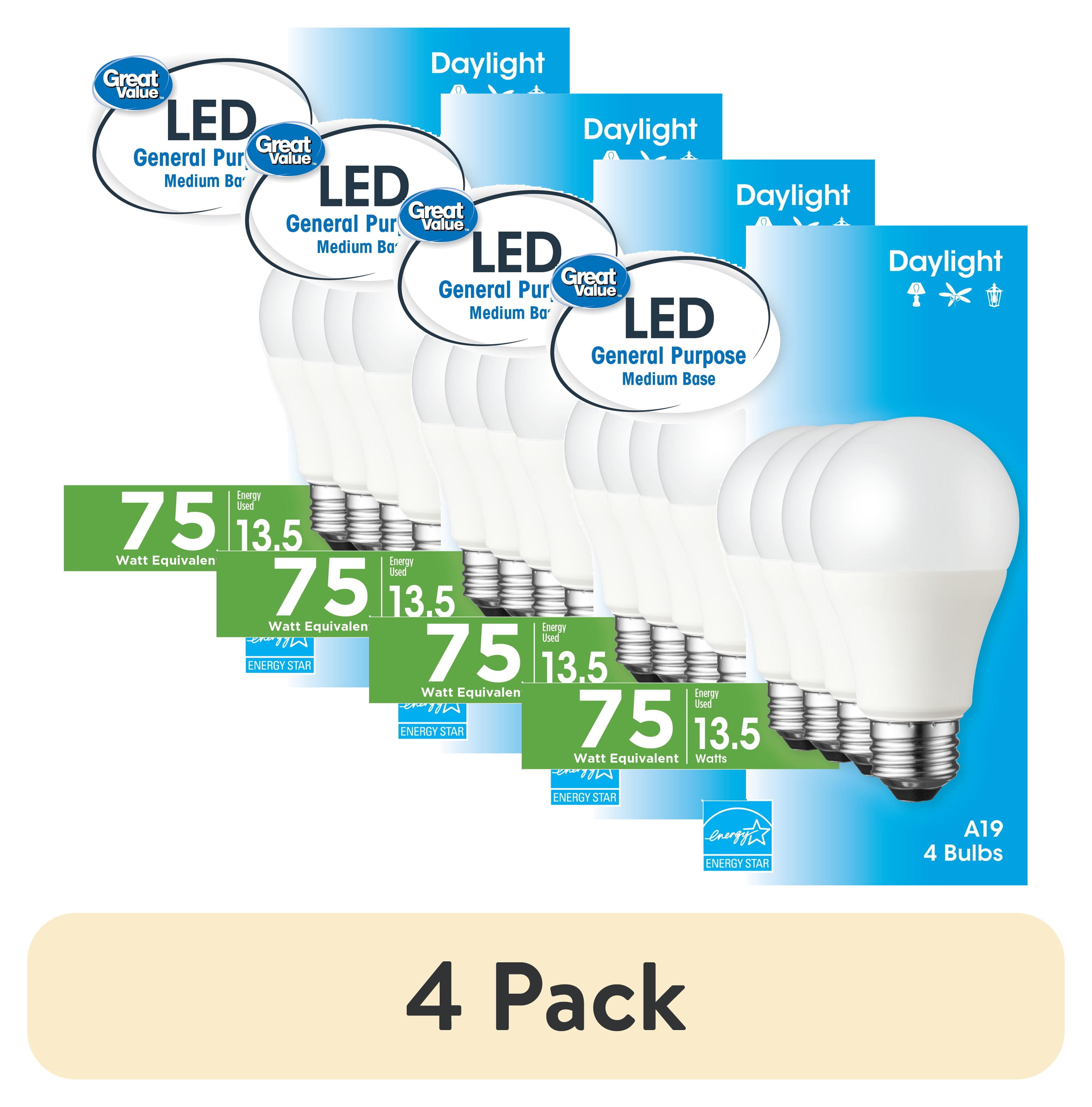 (4 pack) Great Value LED, 13.5Watts (75W Equivalent) 18Y, A19 General ...