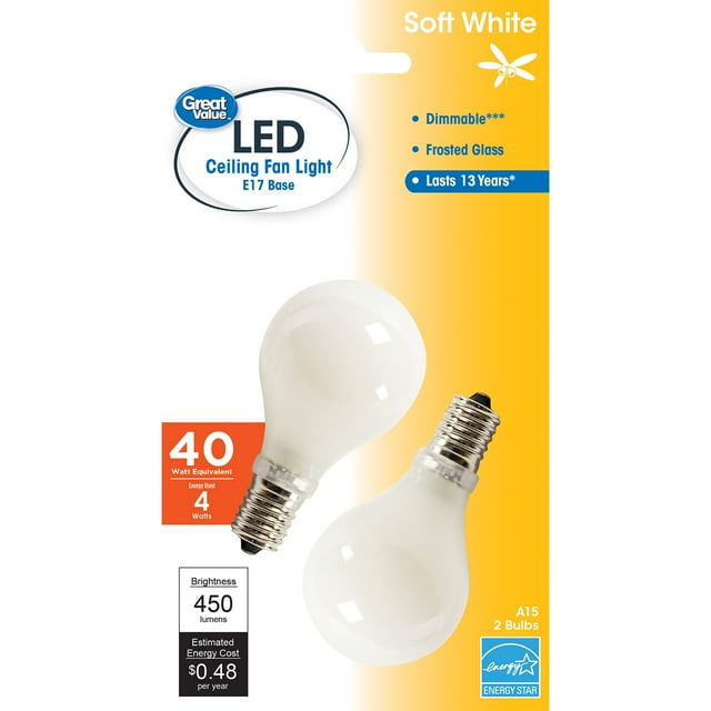 Great Value LED, 4W (40W Eqv) A15 Frosted Lamp E17 Intermediate Base ...