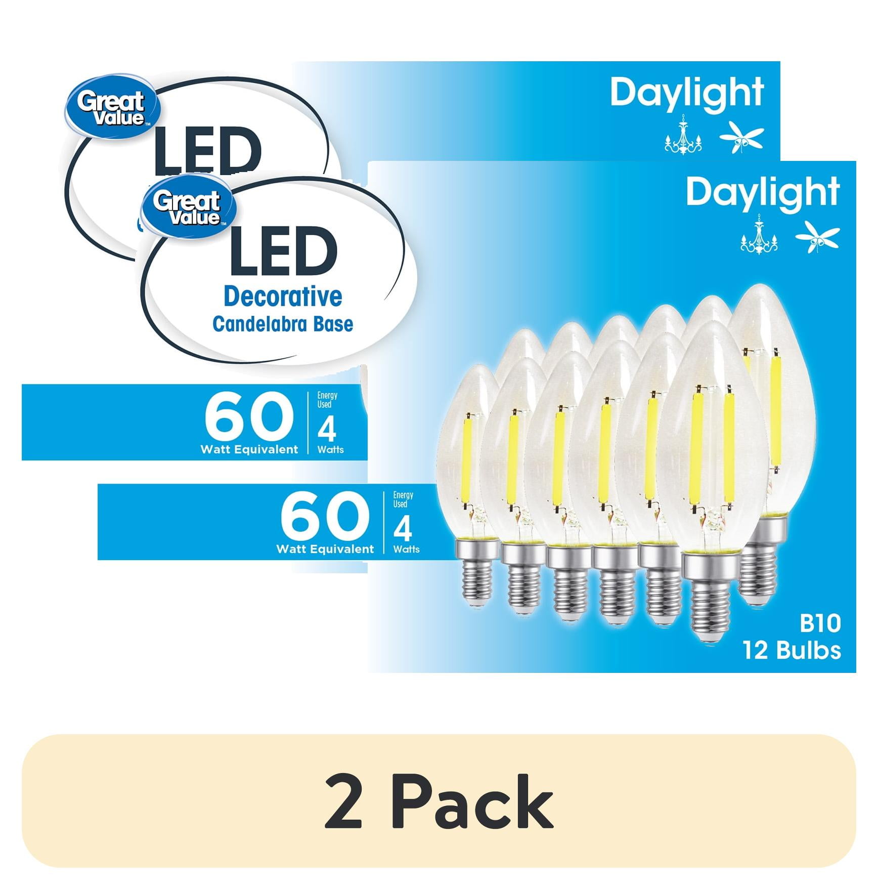 (2 pack) Great Value LED, 4W (60W Eqv) B10 Deco Lamp E12 Candelabra ...