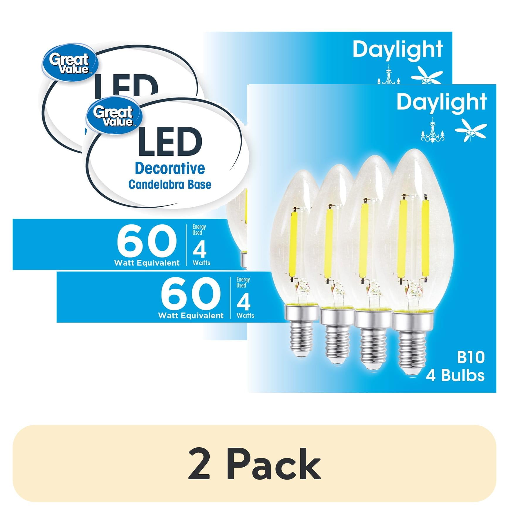 (2 pack) Great Value LED, 4W (60W Eqv) B10 Deco Lamp E12 Candelabra Base, Dimmable, Daylight ...