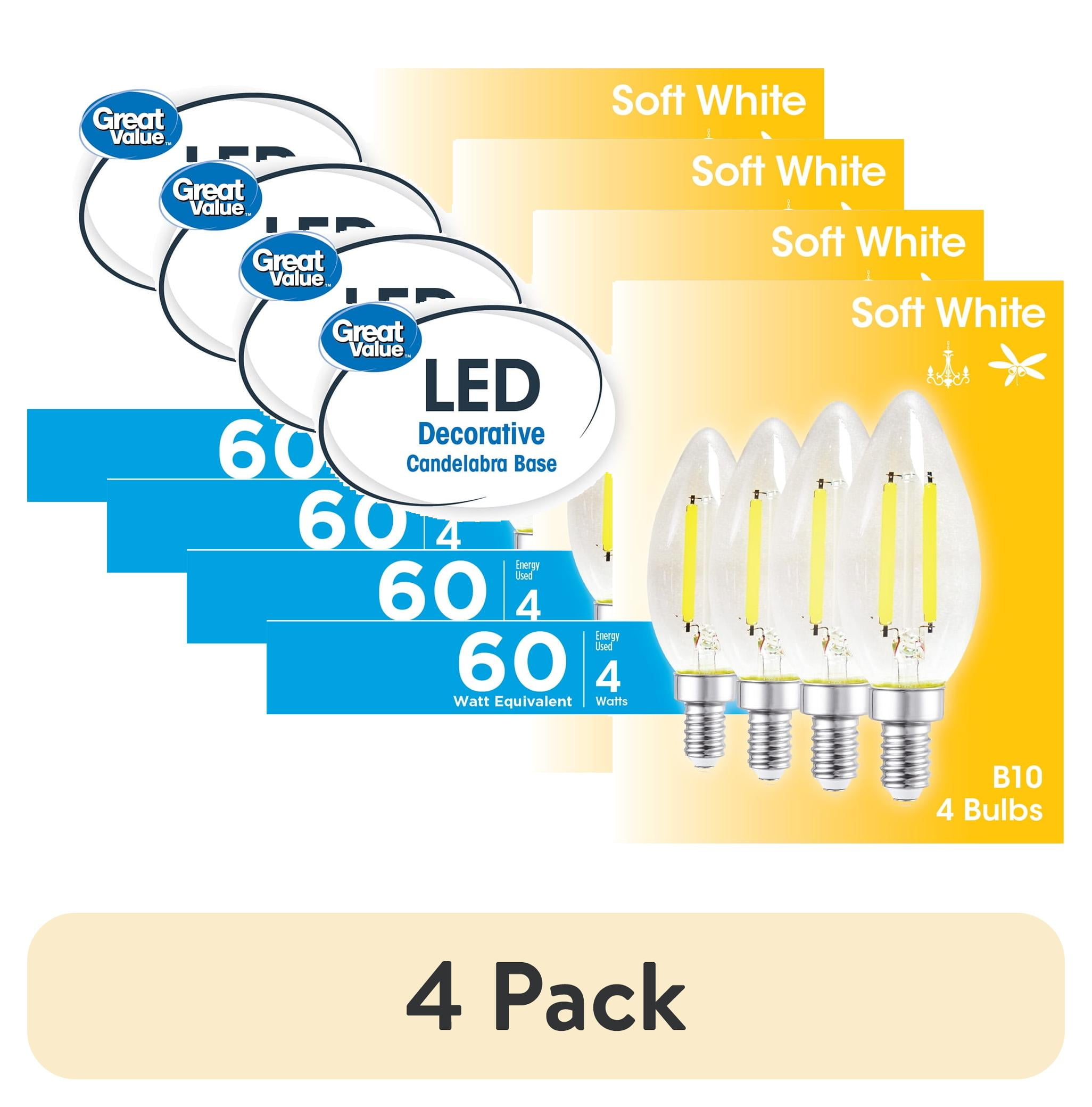(4 pack) Great Value LED, 4W (60W Eqv) B10 Deco Lamp E12 Candelabra ...