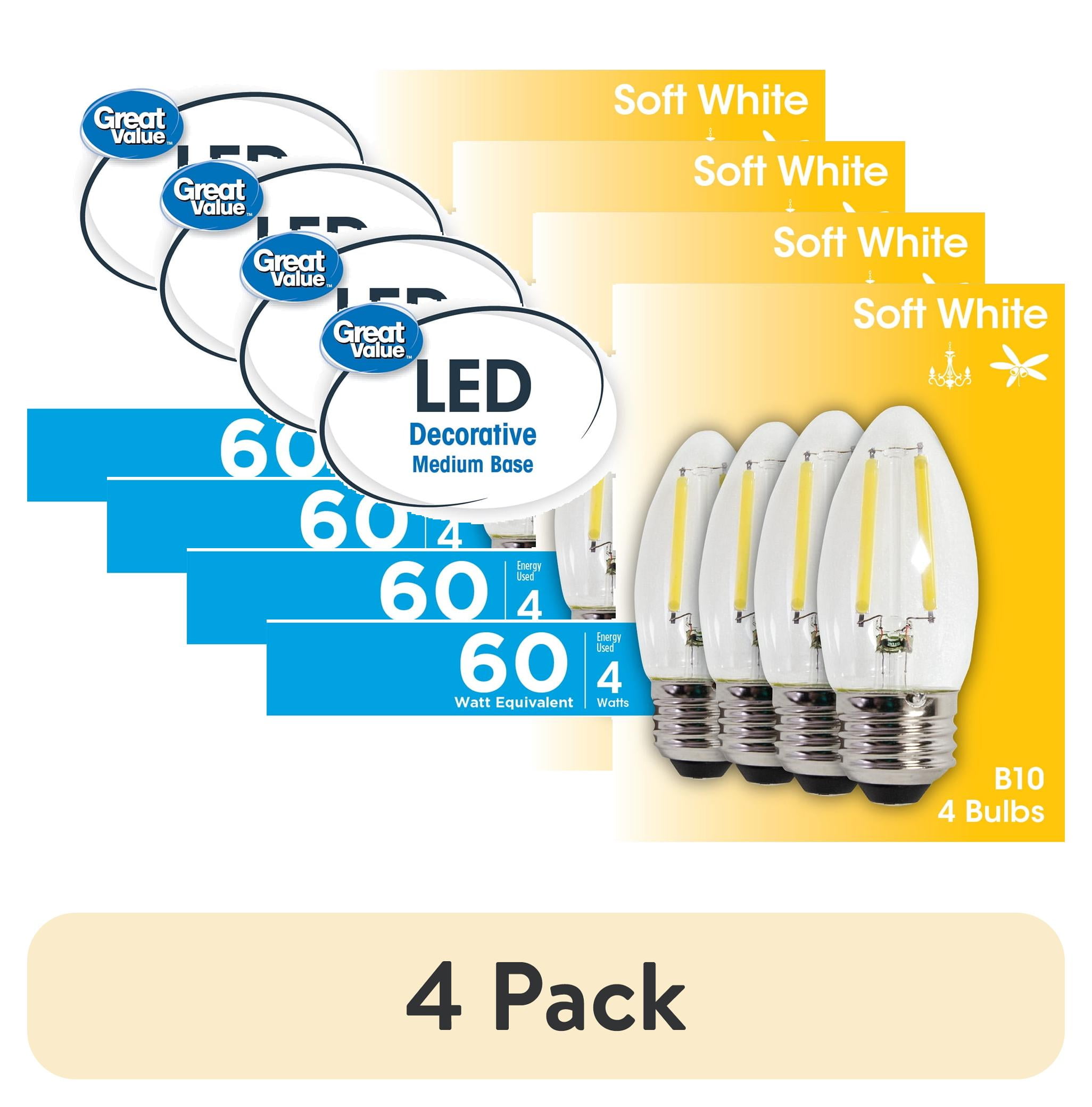 (4 pack) Great Value LED, 4W (60W Eqv) B10 Deco Lamp E26 Medium Base ...