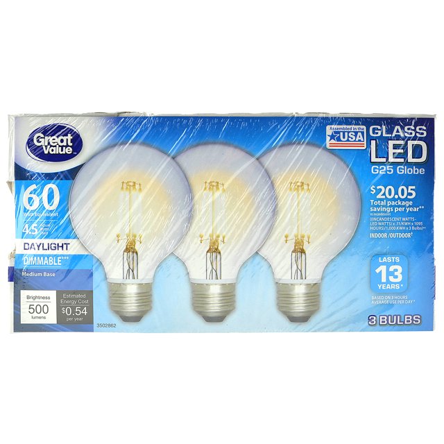 Great Value LED (60W equivalent) Soft White G35 Globe Light Bulb ...