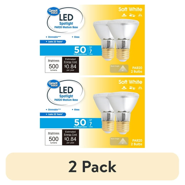 (2 pack) Great Value LED 7 Watts Directional PAR20 Soft White Medium ...