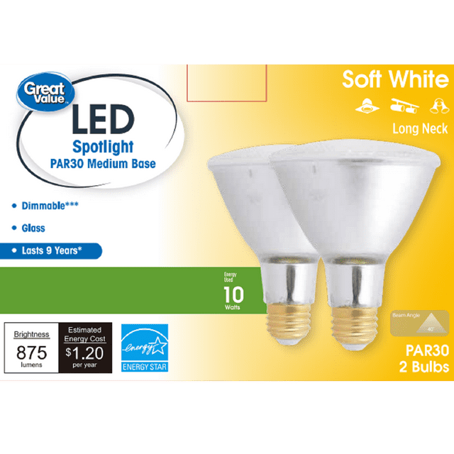 Great Value LED Bulb, 10-Watt (75W Equiv.) PAR30 Dimmable Indoor ...