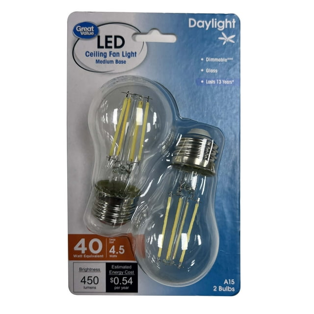 Great Value LED Ceiling Fan Bulb, 4.5-Watt (40W Eqv.) A15 Shape E26 ...