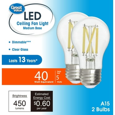 Great Value A15 LED Light Bulb, 5-Watt (40W Equivalent) Dimmable Soft ...