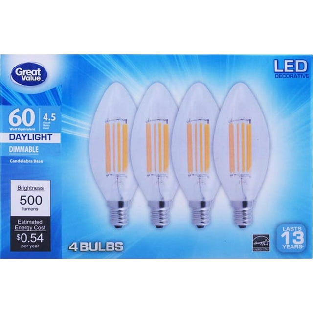 Great Value LED Decorative Dimmable Bulbs, 4.5W (60W Equivalent ...