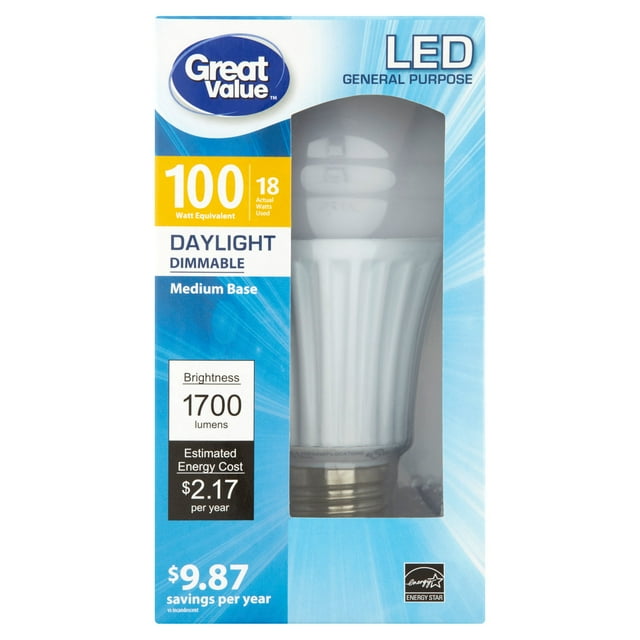 Great Value LED General Purpose 18W 1700 Lumens Daylight Medium Base ...