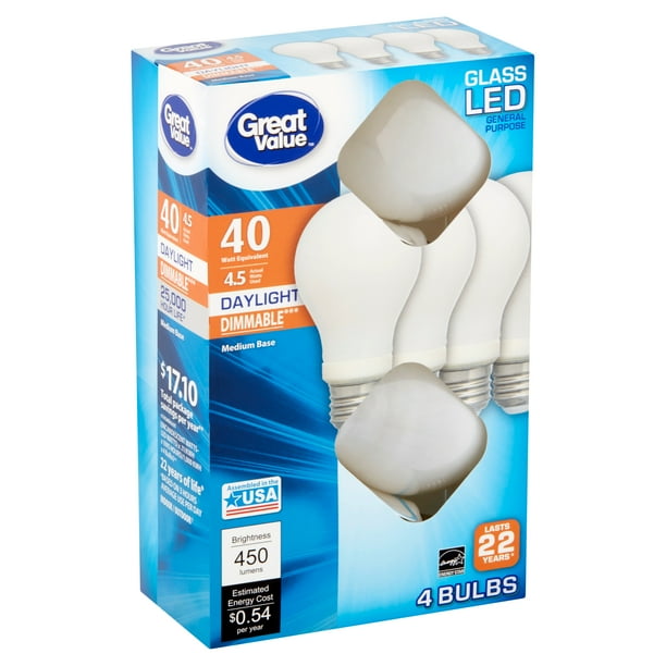 Great Value LED General Purpose Bulb, 4.5W, Daylight, 4 Count - Walmart ...