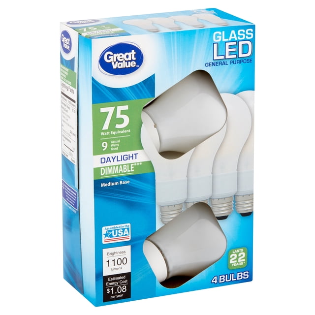 Great Value LED General Purpose Bulb, 9W, Daylight, 4 Count - Walmart ...