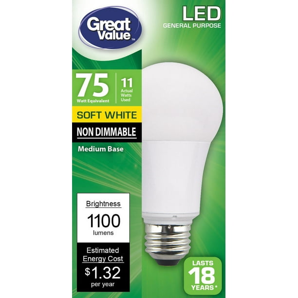 Great Value LED General Purpose (E26) Light Bulb, 11W (75W Equivalent ...