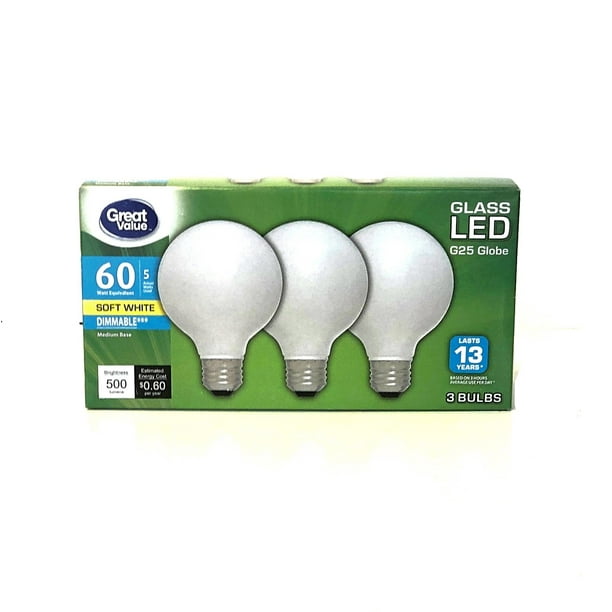 Great Value LED Globe Bulbs, 5W, Soft White, 3 Count - Walmart Business ... Great Value LED Globe Bulbs, 5W, Soft White, 3 Count - Walmart Business ...