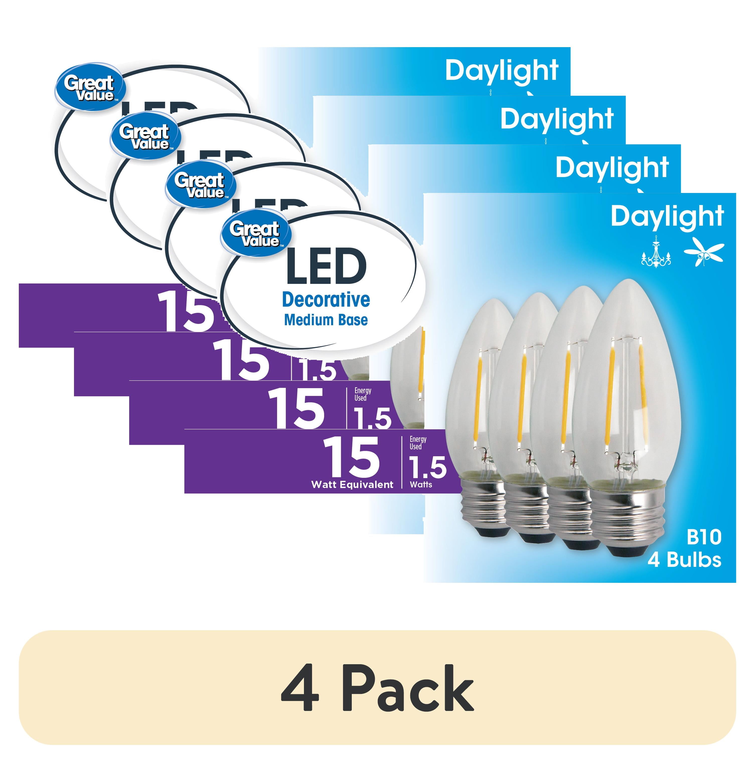 (4 pack) Great Value LED Light Bulb, 1.5W (15W Equivalent) B10 Deco ...
