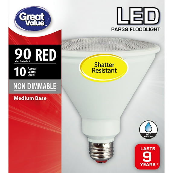 Great Value LED Light Bulb, 10 Watts (90W Equivalent) PAR38 Floodlight ...