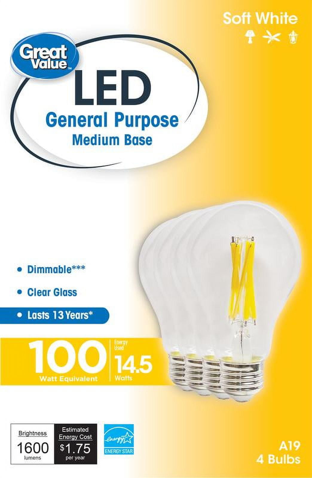 Great Value LED Light Bulb, 12.5W (100W Equivalent) A19 Clear Glass E26 ...