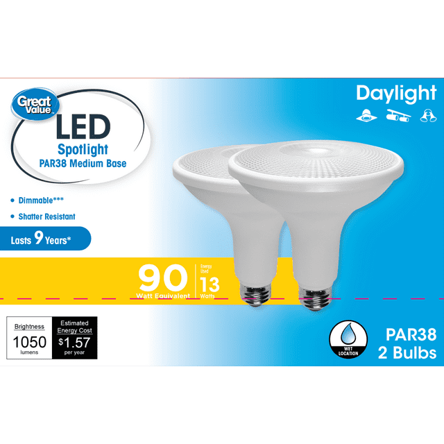 Great Value LED Light Bulb, 13.5 Watts (90W Equivalent) PAR38 ...