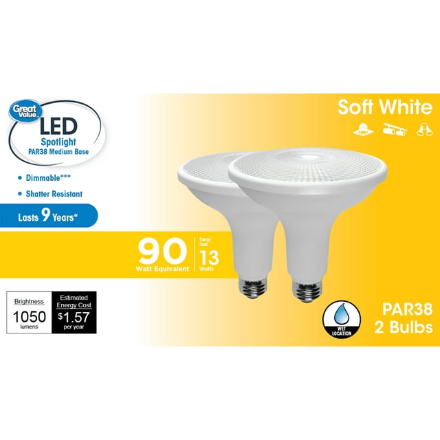 Great Value LED Light Bulb, 13.5 Watts (90W Equivalent) PAR38 ...