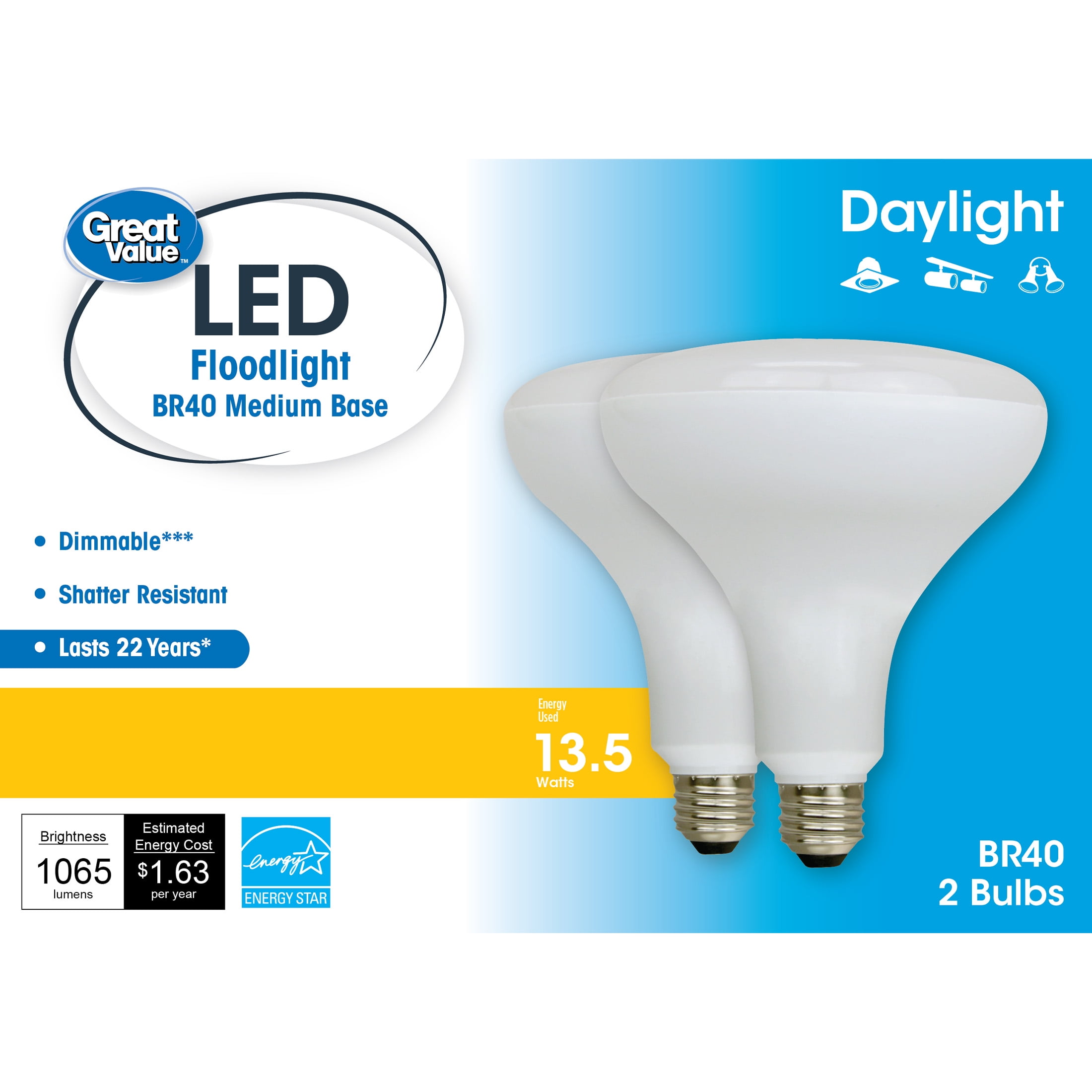 Great Value LED Light Bulb, 14 Watts (85W Equivalent) BR40 Floodlight ...