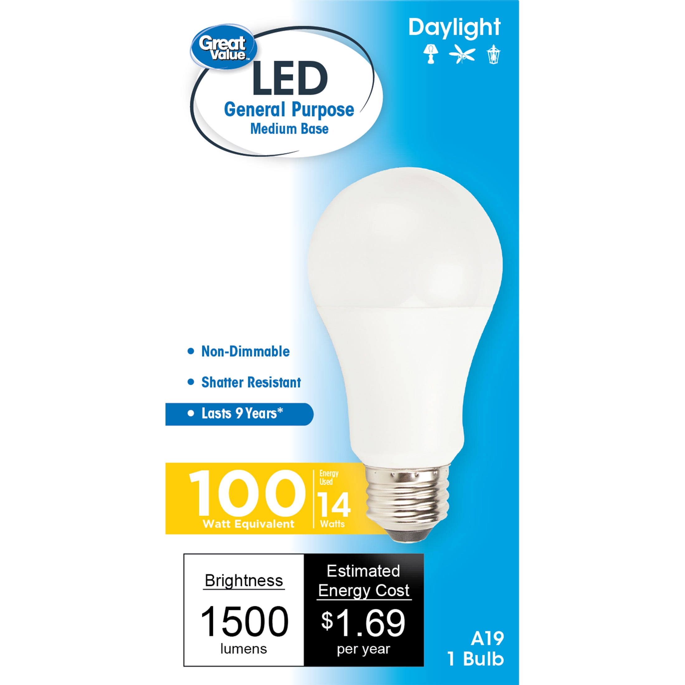 Great Value LED Light Bulb, 14W (100W Equivalent) A19 General Purpose ...