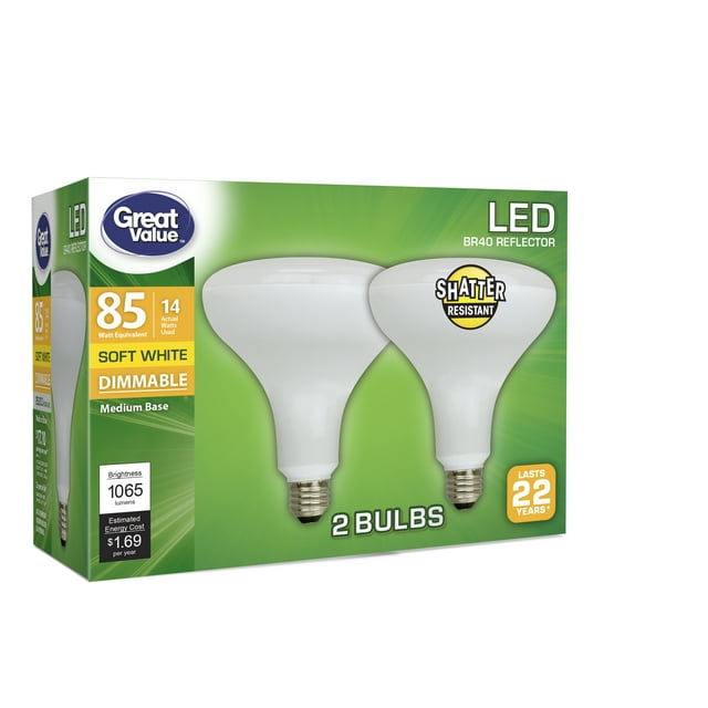 Great Value LED Light Bulb, 14W (85W Equivalent) BR40 Reflector Lamp ...