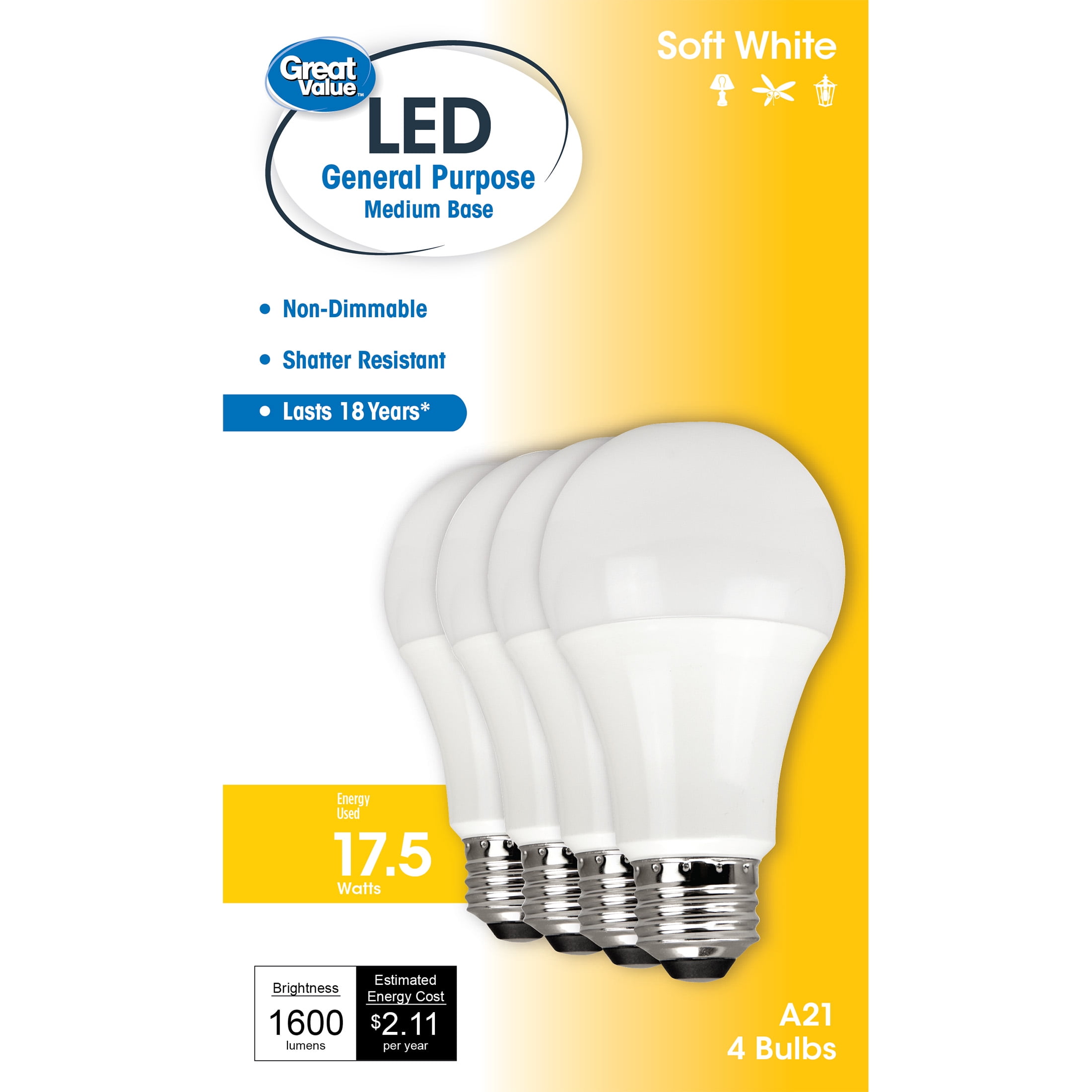Brandclub - Great Value LED Light Bulb, 17.5W (100W Equivalent) 18Y ...