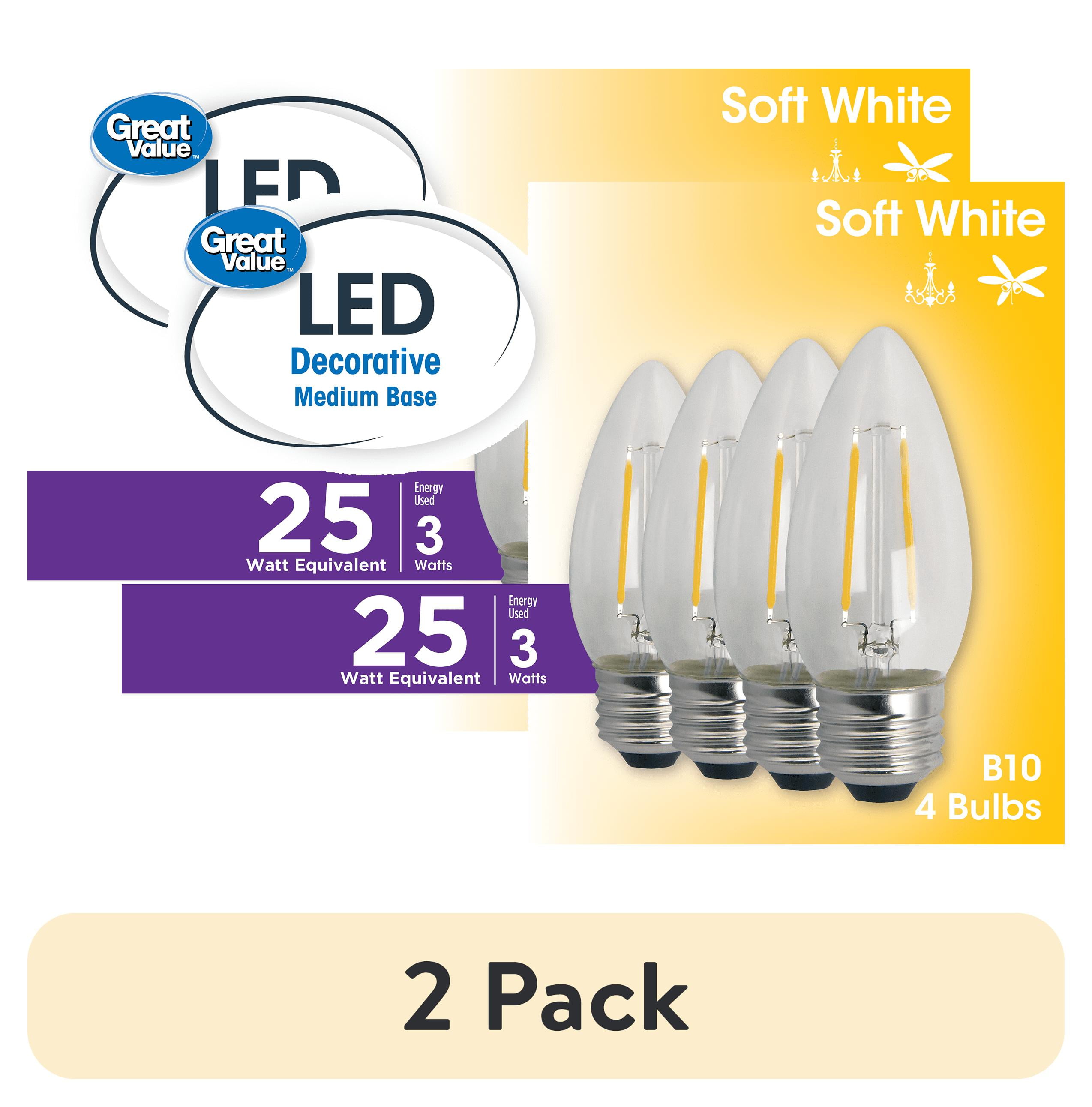(2 pack) Great Value LED Light Bulb, 3 Watts (25W Equivalent) B10 Deco ...