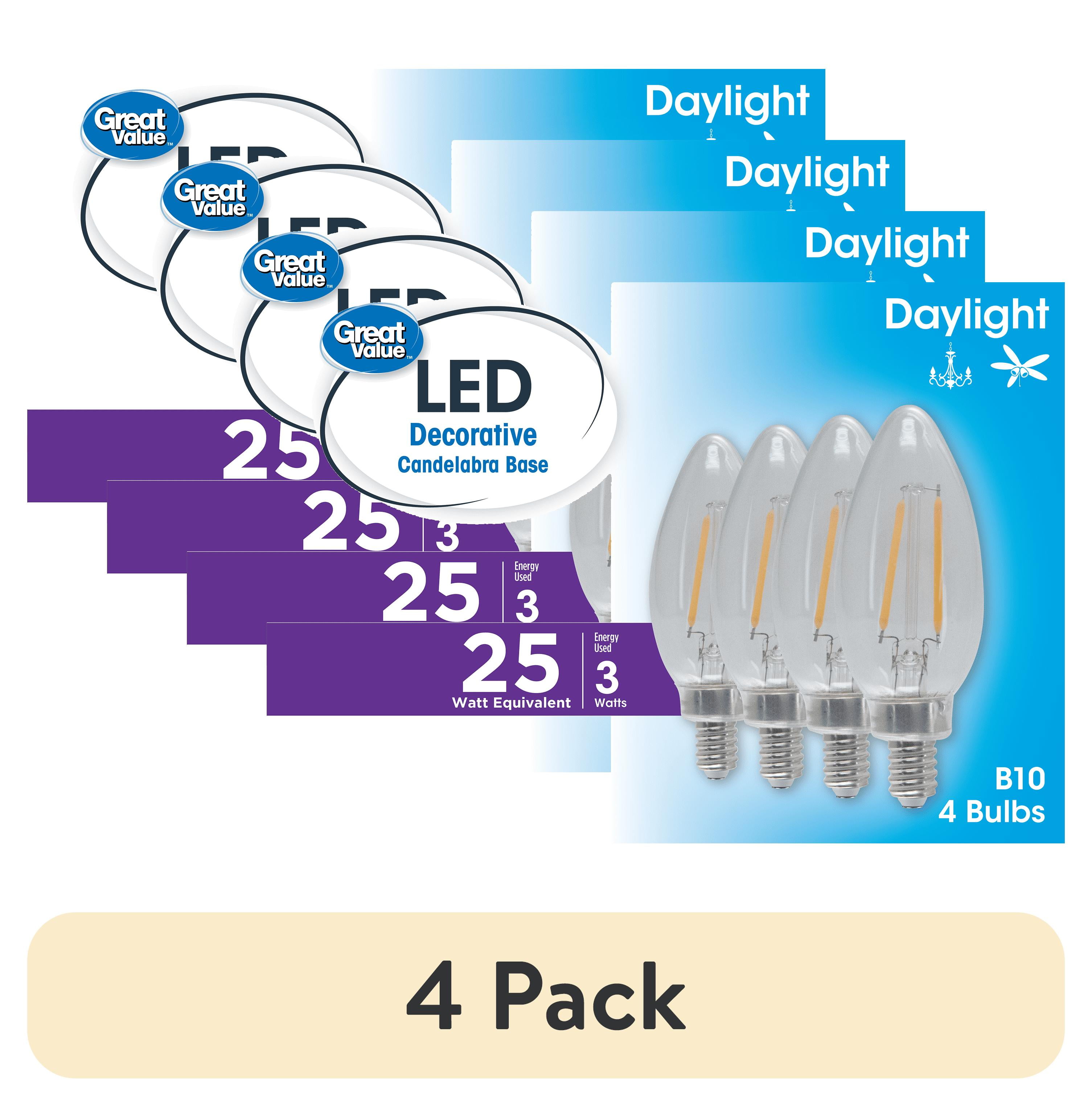 (4 pack) Great Value LED Light Bulb, 3W (25W Equivalent) B10 Deco Lamp ...