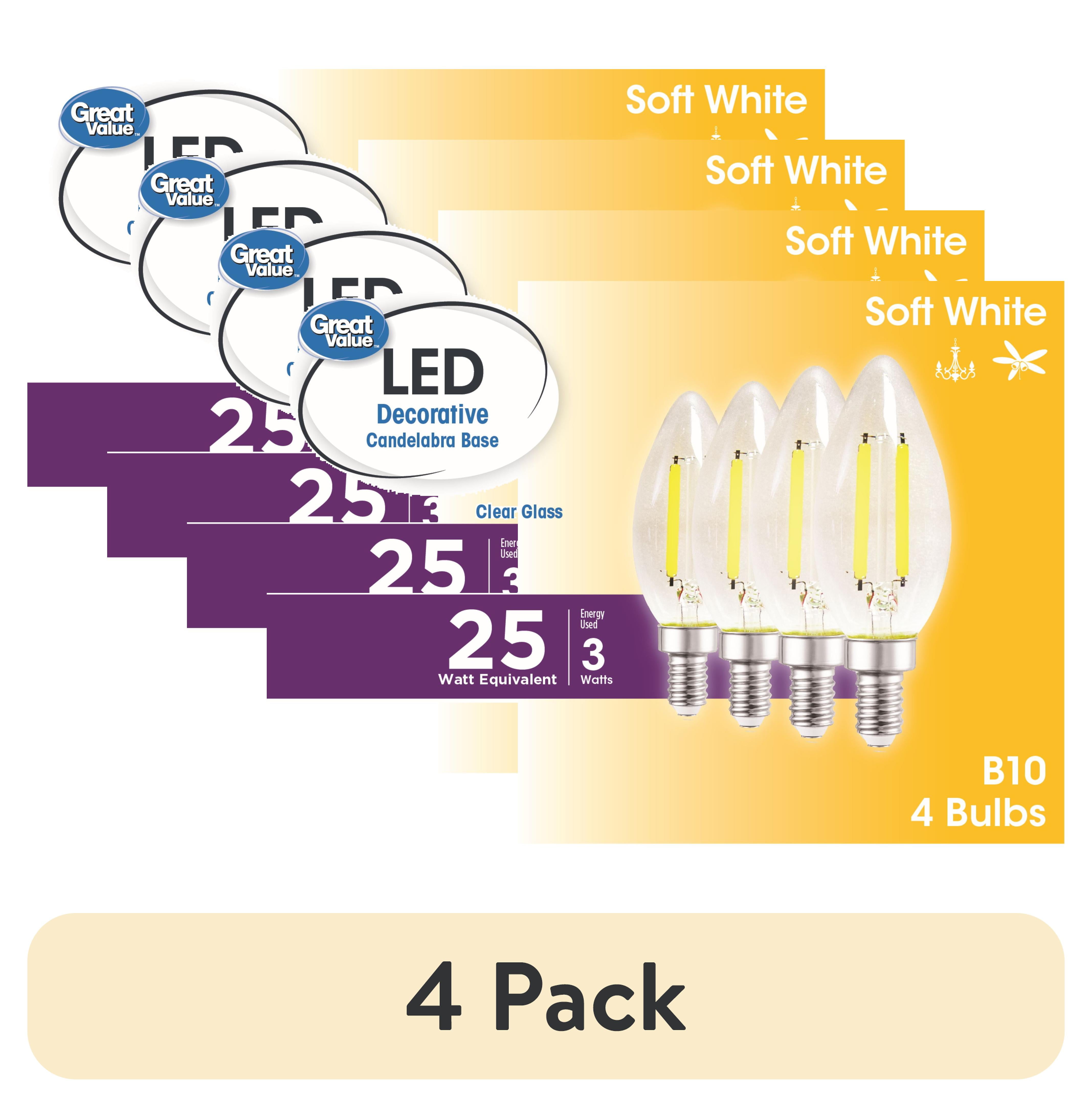 (4 pack) Great Value LED Light Bulb, 3W (25W Equivalent) B10 Deco Lamp ...