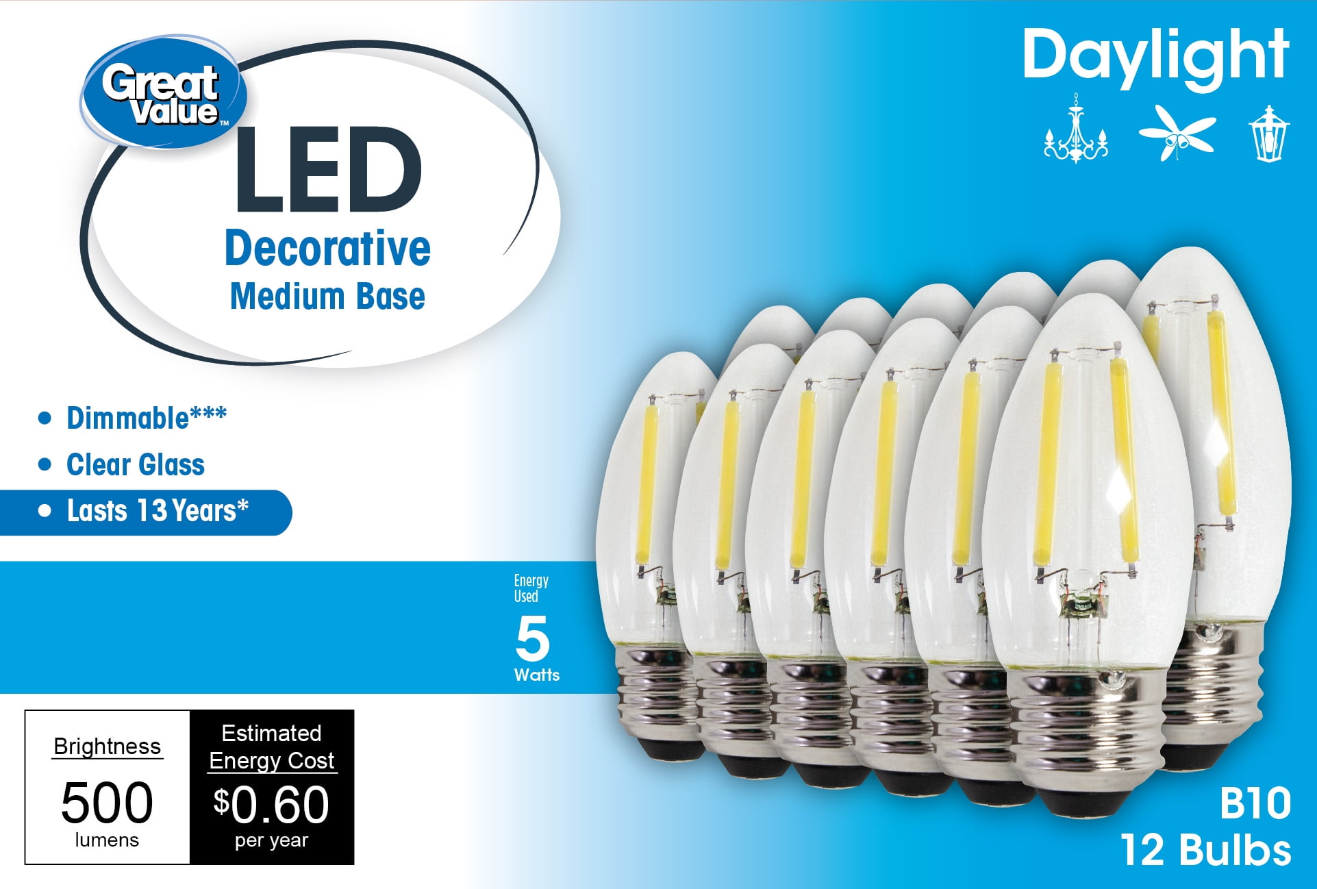 Great Value LED Light Bulb, 4W (60W Equivalent), Dimmable, Soft White ...
