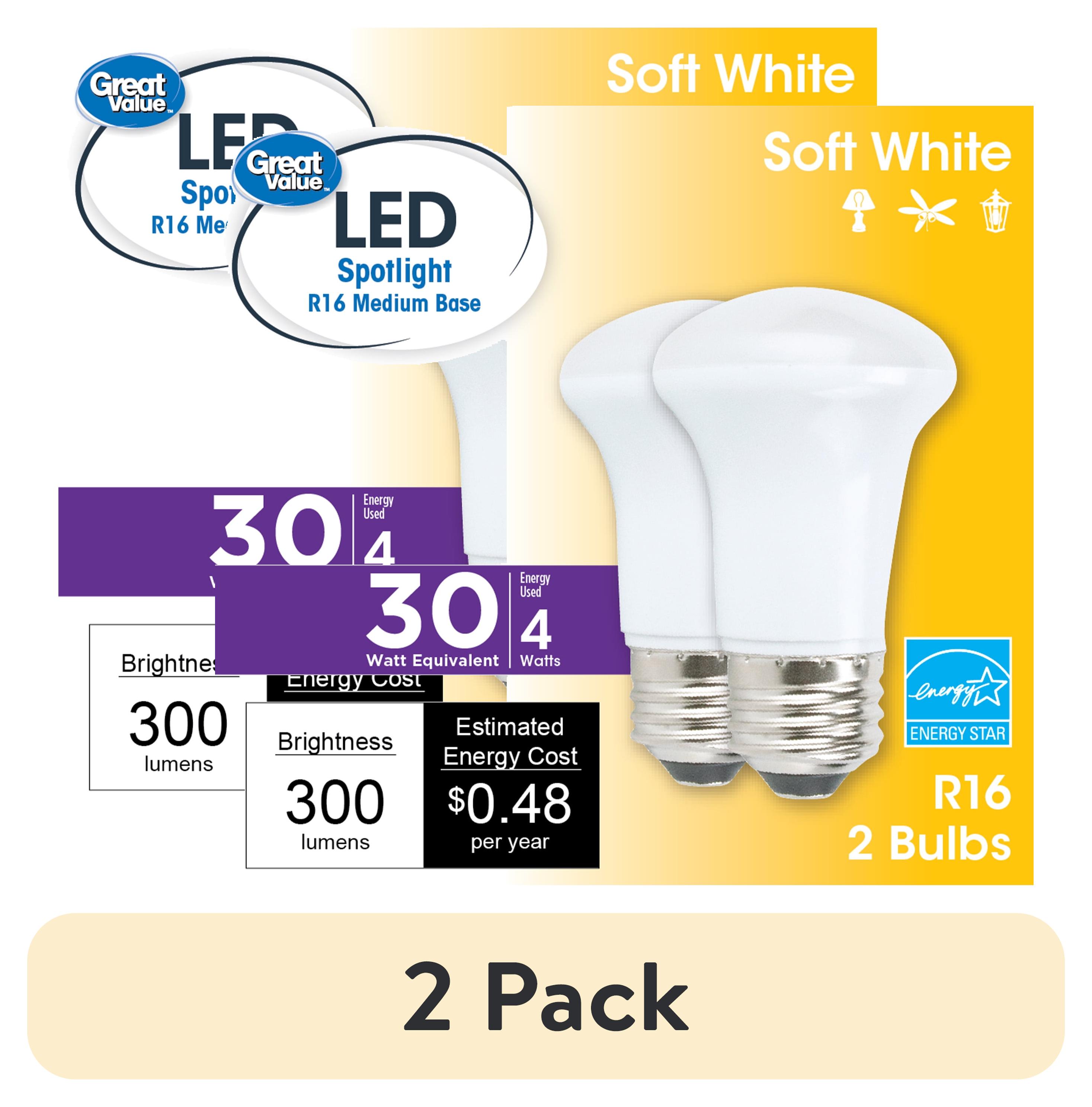 (2 pack) Great Value LED Light Bulb, 4W (30W Equivalent) R16 Floodlight ...