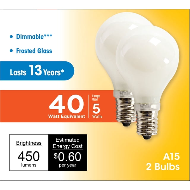 Great Value LED Light Bulb, 4W (40W Eq) A15 Ceiling Fan Frosted E17 ...