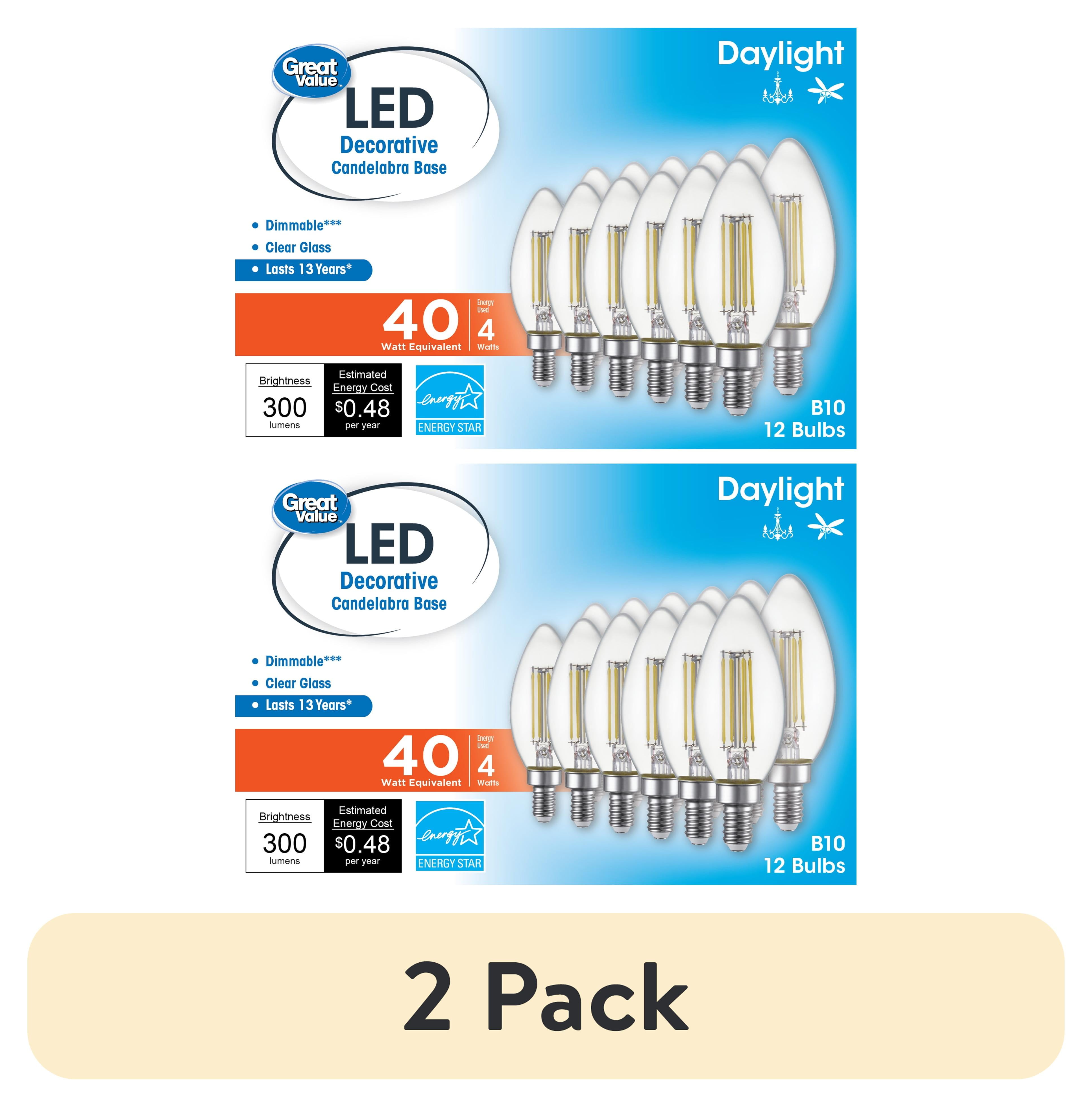 (2 pack) Great Value LED Light Bulb, 4W (40W Equivalent) B10 Deco Lamp ...