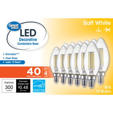 Great Value LED, 4W (60W Eqv) B10 Deco Lamp E12 Candelabra Base ...