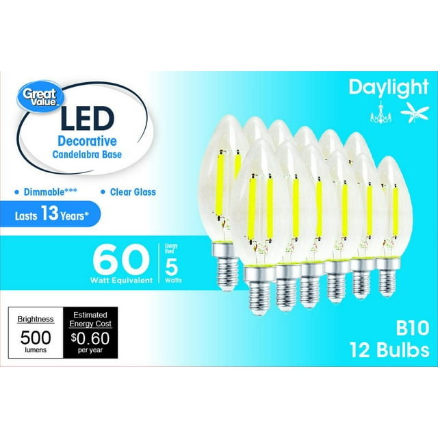 Great Value LED Light Bulb, 4W (60W Equivalent) B10 Deco Lamp E12 ... Great Value LED Light Bulb, 4W (60W Equivalent) B10 Deco Lamp E12 ...