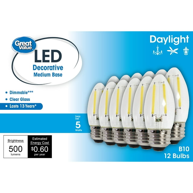 Great Value LED Light Bulb, 4W (60W Equivalent) B10 Deco Lamp E26 ...