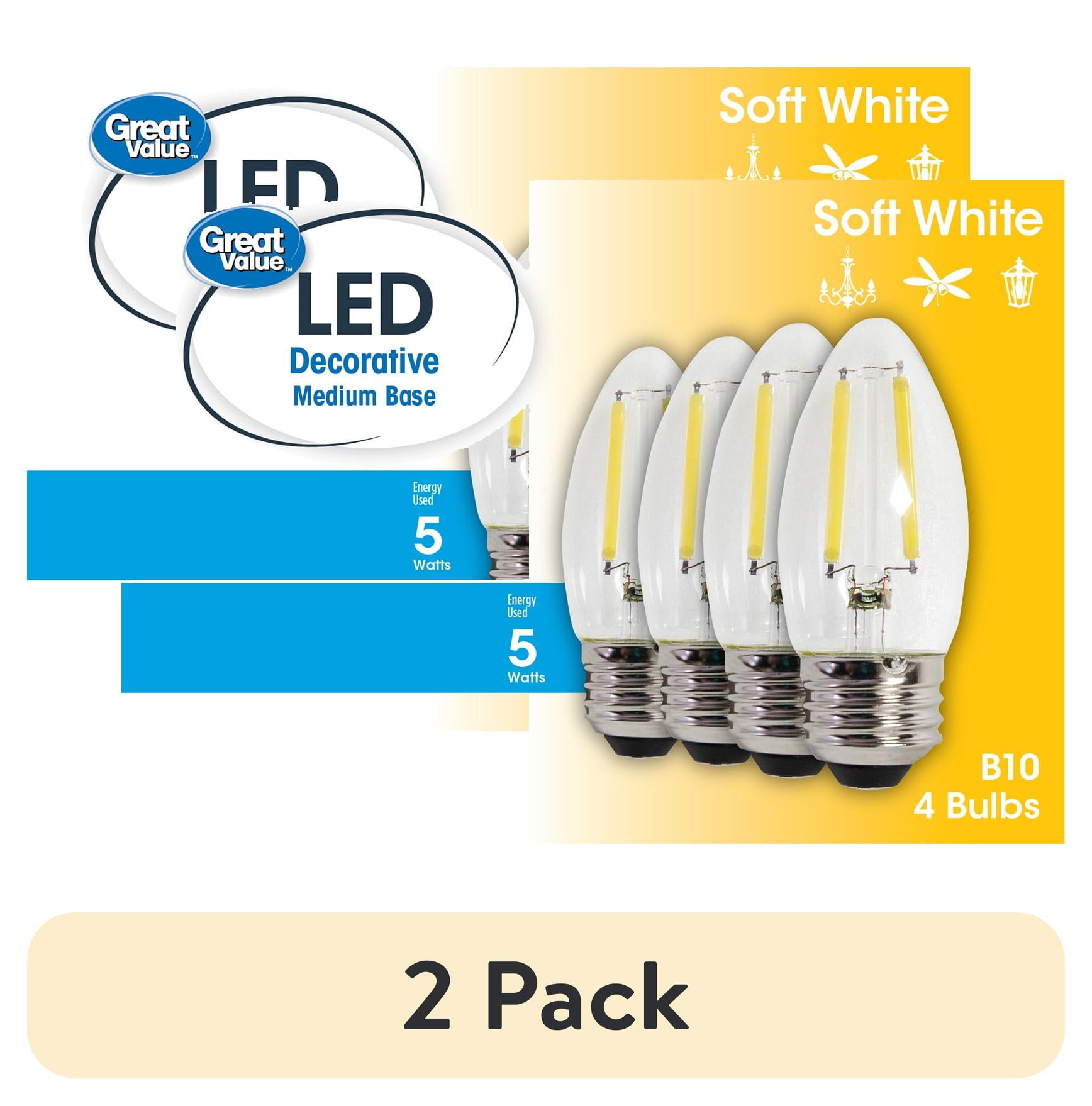 (2 pack) Great Value LED Light Bulb, 4W (60W Equivalent) B10 Deco Lamp ...