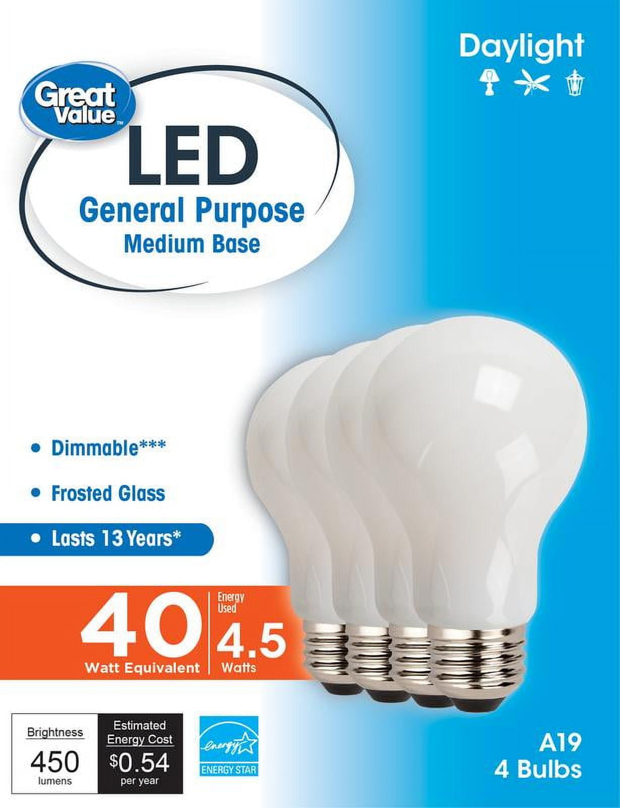 Great Value LED Light Bulb, 5.5W (40W Equivalent) A19 Frosted Glass E26 ...