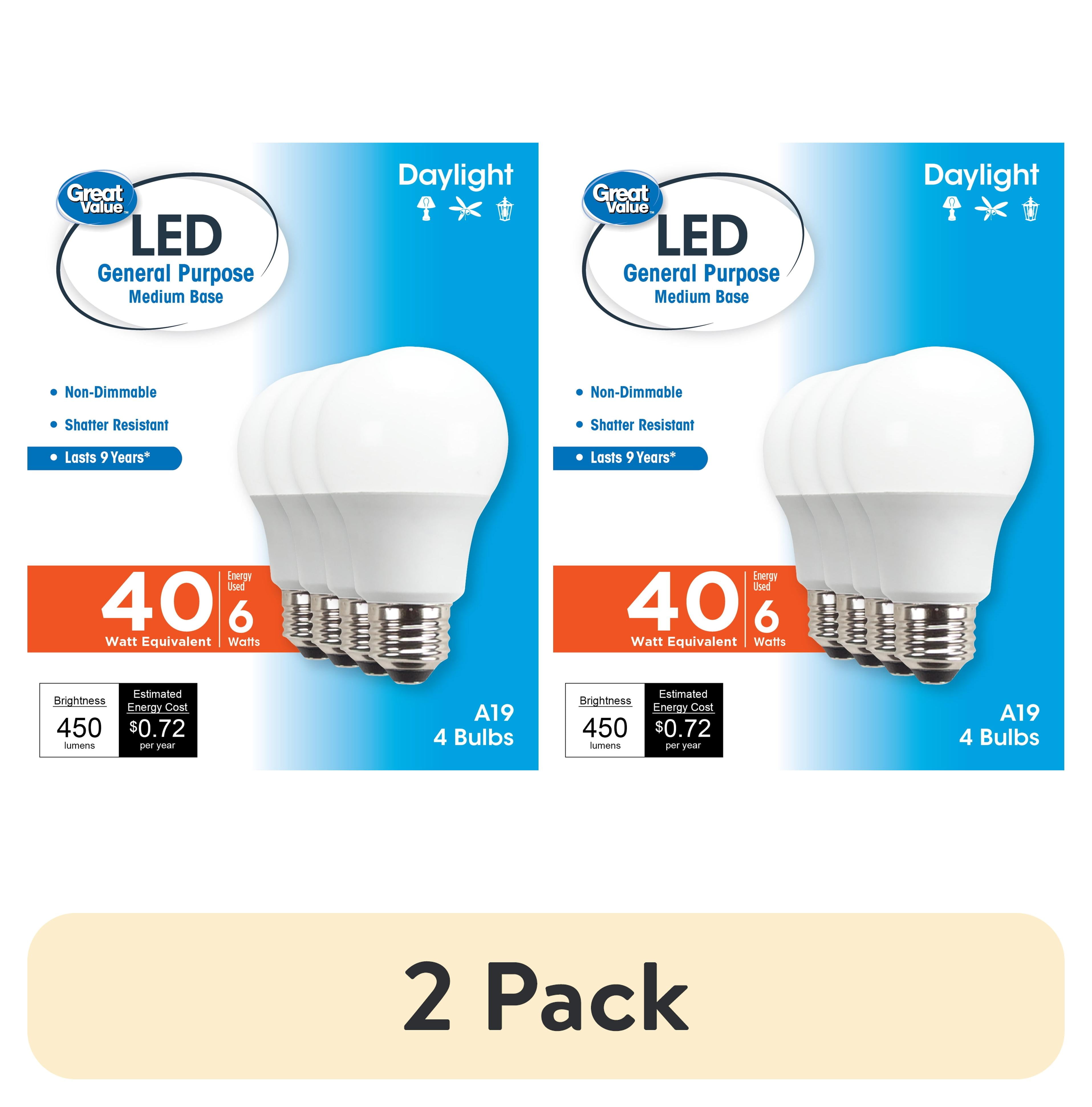 (2 pack) Great Value LED Light Bulb, 6 Watts (40W Equivalent) A19 ...