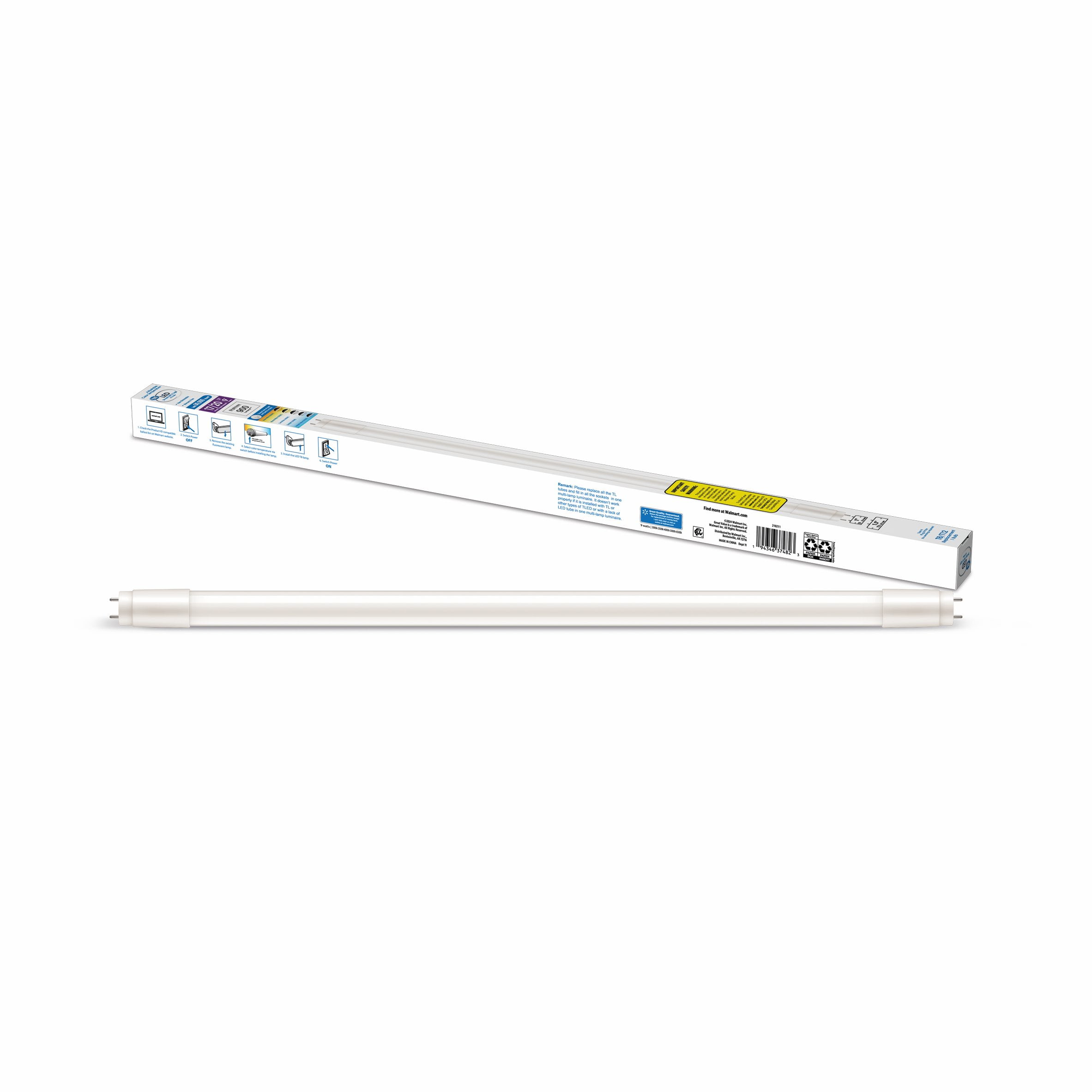 Great Value LED Light Bulb, 9 Watts (20W Equivalent) T8/T12 Replacement ...