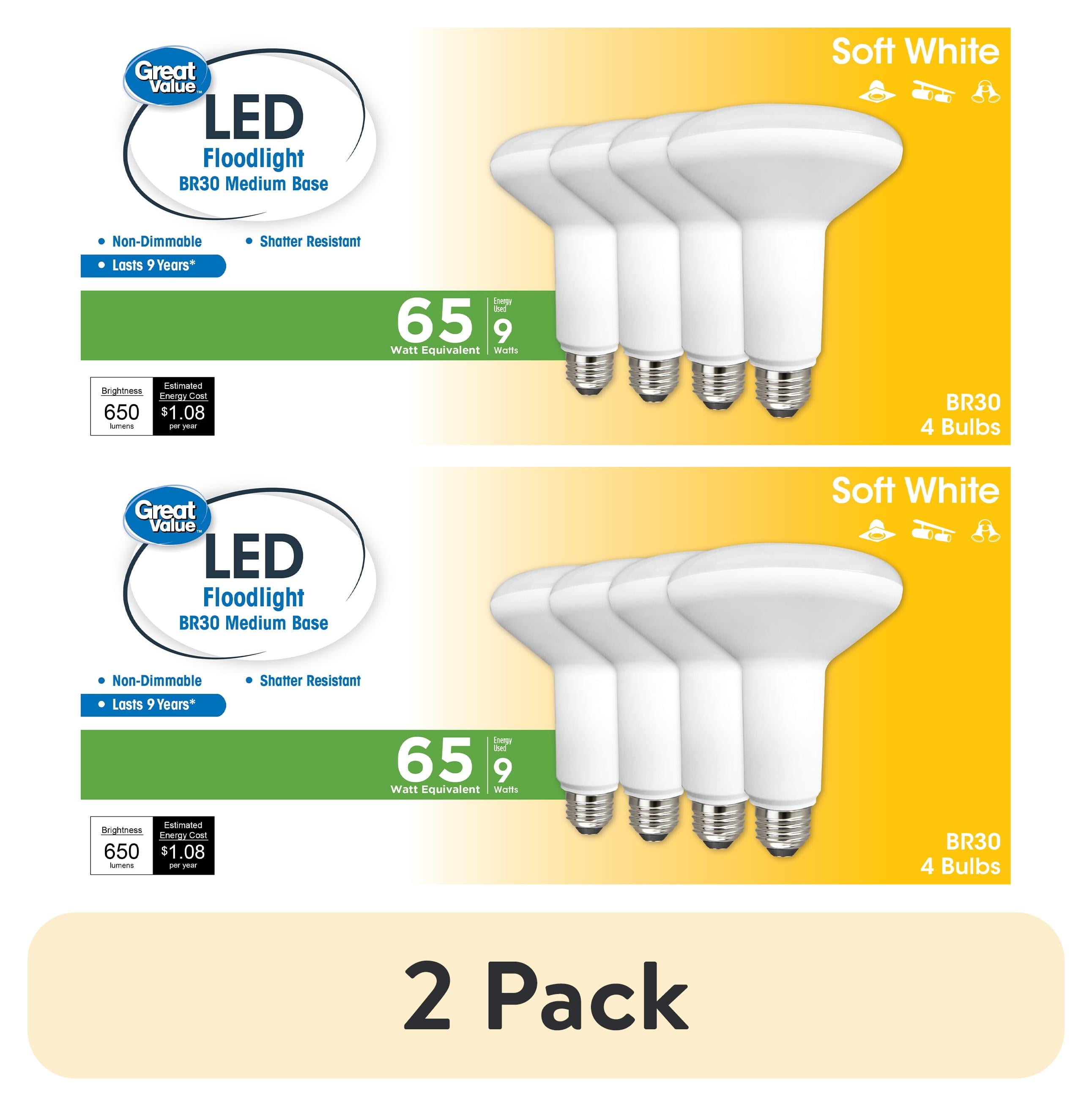 (2 pack) Great Value LED Light Bulb, 9 Watts (65W Equivalent) BR30 ...