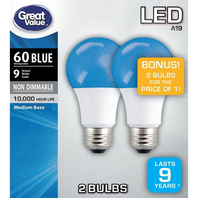 Great Value LED Light Bulb, 9W (60W Equivalent) A19 Lamp E26 Medium ...