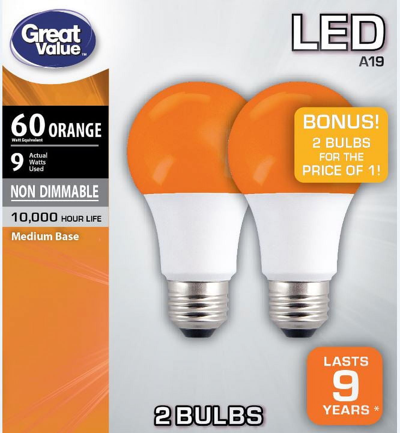 Brandclub - Great Value LED Light Bulb, 9W (60W Equivalent) A19 Lamp ...
