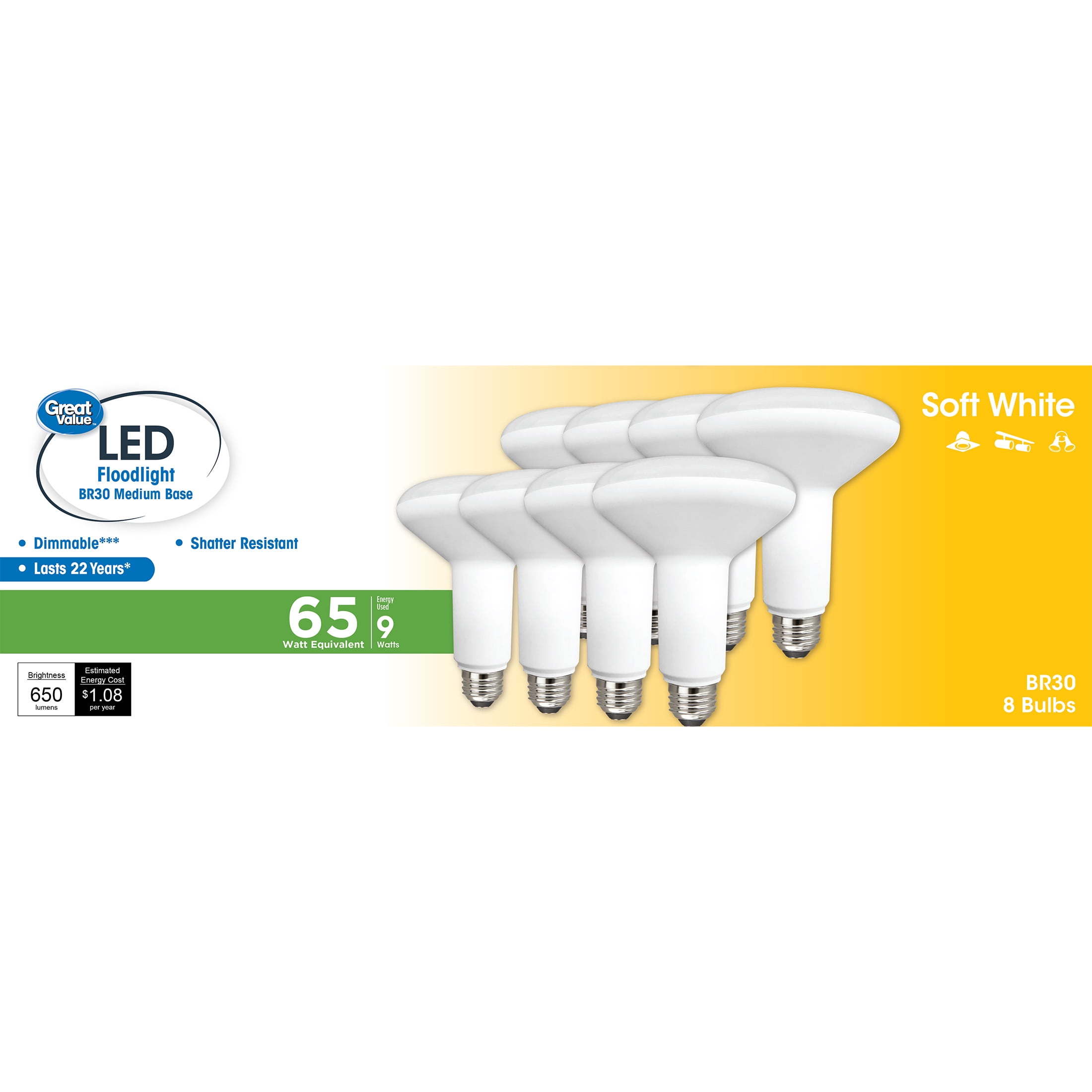 Brandclub - Great Value LED Light Bulb, 9W (65W Equivalent) BR30 ... Brandclub - Great Value LED Light Bulb, 9W (65W Equivalent) BR30 ...