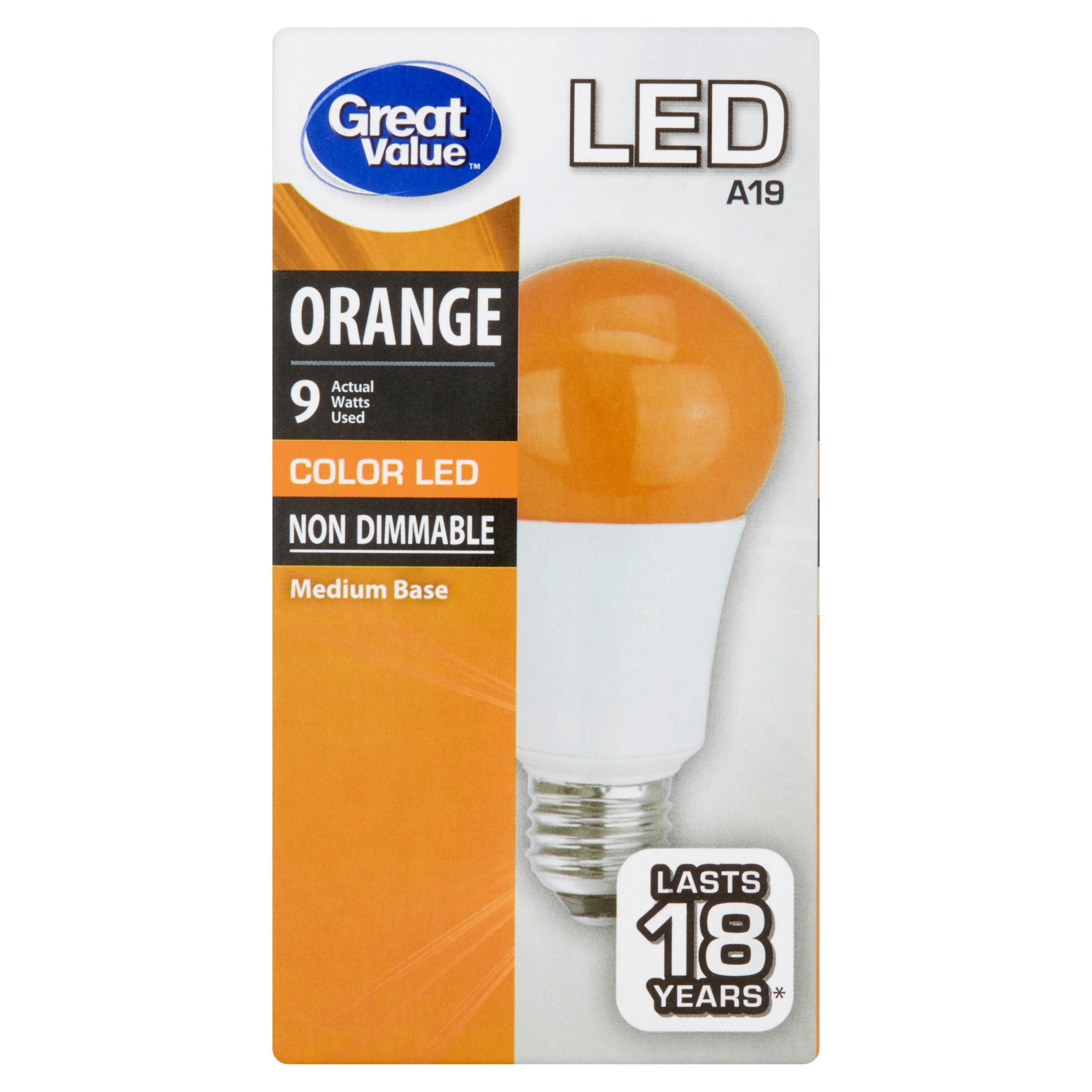 Great Value LED Orange Color LED Medium Base A19 9 Watts - Walmart.com