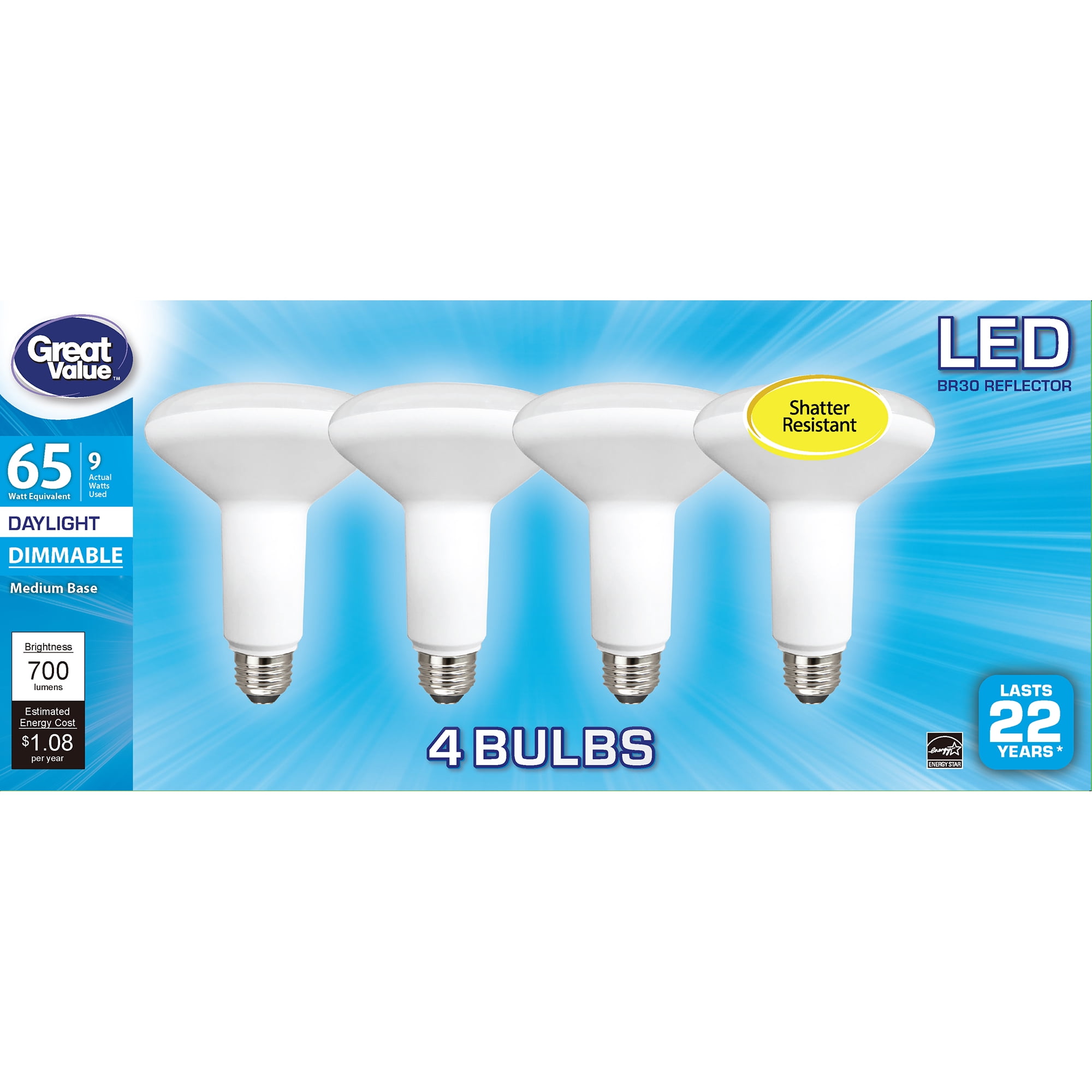 Great Value LED Reflector, 8W, Daylight, 4 Count - Walmart.com